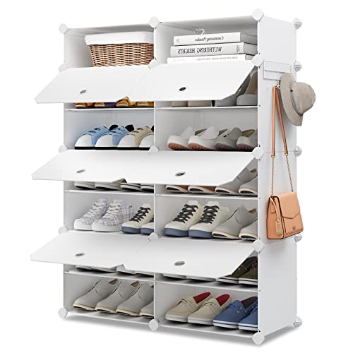 MAGINELS Shoe Rack, 7 Tier Shoe Storage 24 Pair Plastic Shoe Cabinet with Open Storage Shelves for Closet Hallway Bedroom Entryway White