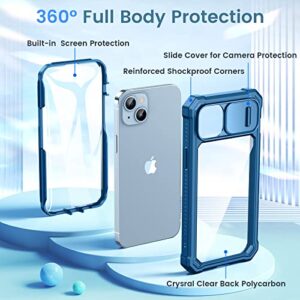 Ruky for iPhone 15 Plus Case Full Body Protection, iPhone 14 Plus Case Built-in Screen Protector & Slide Camera Cover, Heavy Duty Shockproof for iPhone 14 Plus & 15 Plus 6.7", Blue