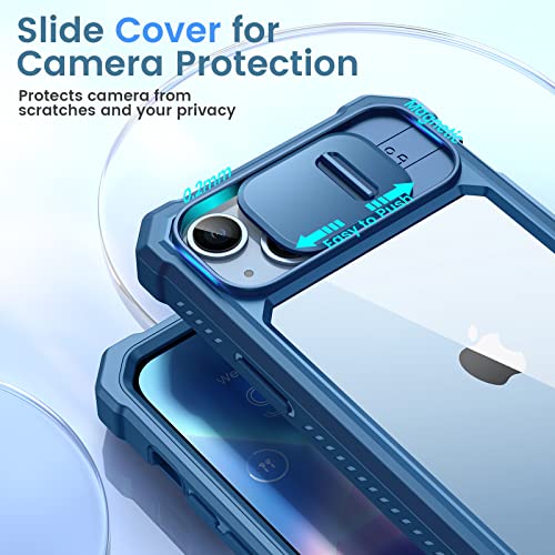 Ruky for iPhone 15 Plus Case Full Body Protection, iPhone 14 Plus Case Built-in Screen Protector & Slide Camera Cover, Heavy Duty Shockproof for iPhone 14 Plus & 15 Plus 6.7", Blue