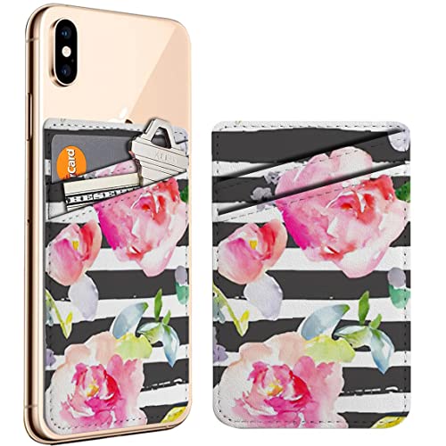 Diascia Pack of 2 - Cellphone Stick on Leather Cardholder ( Modern Pink Watercolor Floral Pattern Pattern ) ID Credit Card Pouch Wallet Pocket Sleeve