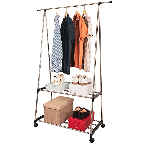 Anmerl Small Clothes Rack - Portable Rolling Clothes Rack with Shoe Rack - Multipurpose Clothes Rack for Bedroom Laundry Room Office - Stainless Steel Poles and Plastic Parts for Easy Assembly