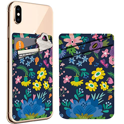 Diascia Pack of 2 - Cellphone Stick on Leather Cardholder ( Awesome Floral Bright Flowers Pattern Pattern ) ID Credit Card Pouch Wallet Pocket Sleeve