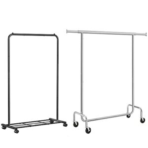 songmics clothes rack and garment rack on wheels bundle, heavy duty clothing racks, steel, extendable rail, storage shelf, black and chrome uhsr25bk and uhsr11s