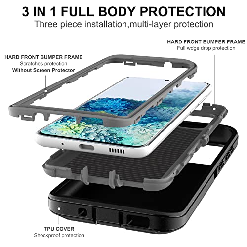 HONG-AMY for Samsung Galaxy S20 Case (NOT FIT Galaxy S20 FE/Plus/Ultra), with Self Healing Flexible TPU Screen Protector [2 Pack], 3 in 1 Heavy Duty Case for Samsung S20 5G (Black/Grey)