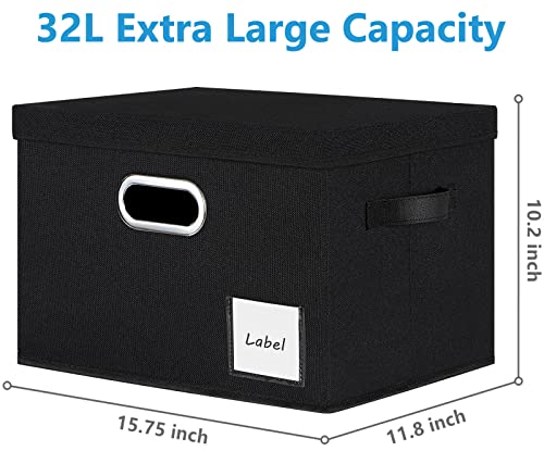 LHZK Large Storage Bins with Lids 9 Pack, Linen Fabric Storage Boxes with Lids, Foldable Storage Baskets with 3 Handles and Label Window for Shelves Bedroom Closet Office (15.75x11.8x10.2inch)