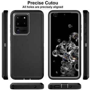 HONG-AMY S20 Ultra Case, 3-in-1 Heavy Duty Protection with Self-Healing TPU Screen Protector [2-Pack] for Galaxy S20 Ultra 5G (Black/Grey)