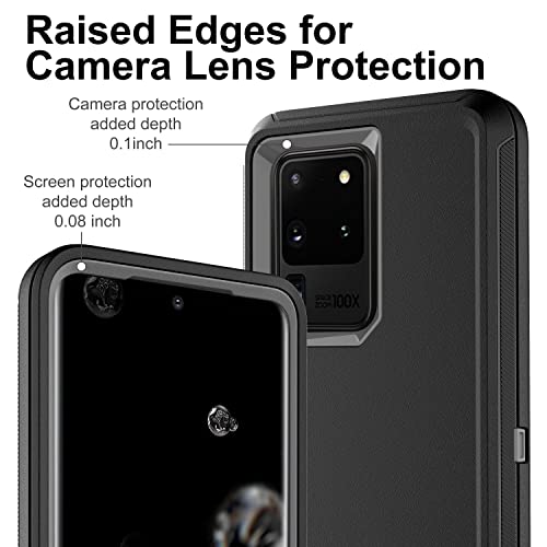 HONG-AMY S20 Ultra Case, 3-in-1 Heavy Duty Protection with Self-Healing TPU Screen Protector [2-Pack] for Galaxy S20 Ultra 5G (Black/Grey)