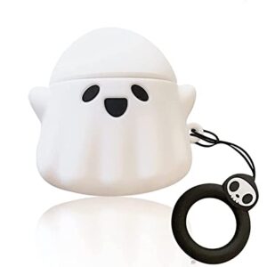 Cartoon AirPods Case Cover, Cute Cases Compatible with Apple AirPods 2nd 1st Generation, Kawaii Soft Silicone Protective Cover for Airpod 2/1 with Keychain for Women Men White Ghost