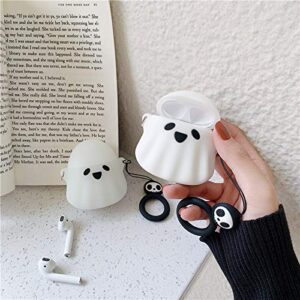 Cartoon AirPods Case Cover, Cute Cases Compatible with Apple AirPods 2nd 1st Generation, Kawaii Soft Silicone Protective Cover for Airpod 2/1 with Keychain for Women Men White Ghost