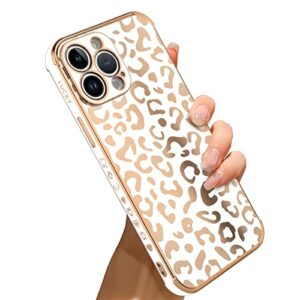 bonoma for iphone 14 pro max case leopard plating nice luxury elegant case camera protector soft shockproof protective corner back cover iphone 14 pro max case -white