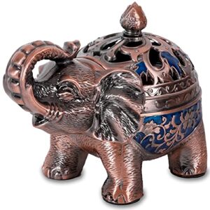 sogyupk elephant incense burner with lid,metal incense holder office/home/bathroom vintage incense burner decorative ornaments,handmade incense burner gift for meditation yoga lovers(blue)