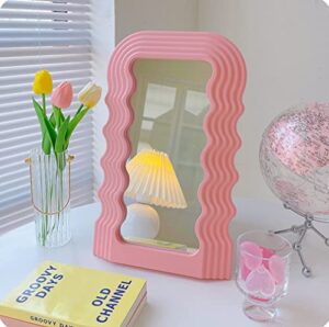 zorosy wave mirror table makeup mirror - irregular cosmetic mirrors desktop for wall creative bedroom bathroom home decor (pink)