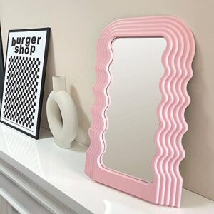 ZOROSY Wave Mirror Table Makeup Mirror - Irregular Cosmetic Mirrors Desktop for Wall Creative Bedroom Bathroom Home Decor (Pink)