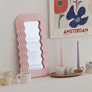 ZOROSY Wave Mirror Table Makeup Mirror - Irregular Cosmetic Mirrors Desktop for Wall Creative Bedroom Bathroom Home Decor (Pink)