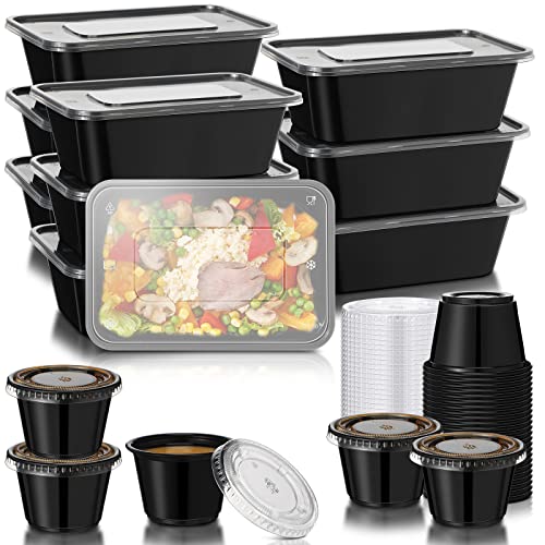 50 Pcs Meal Prep Container with Lids Including 25pcs 25oz Food Storage Containers and 25 Pcs 2.5 oz Portion Cups, Reusable Lunch Containers, Freezer Microwave Dishwasher Safe