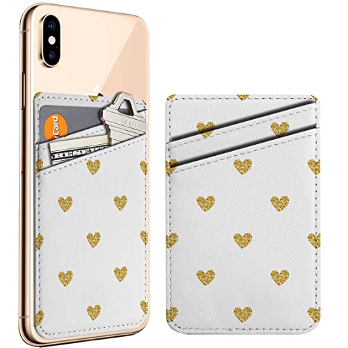 Diascia Pack of 2 - Cellphone Stick on Leather Cardholder ( Gold Heart Glitter Pattern Pattern ) ID Credit Card Pouch Wallet Pocket Sleeve