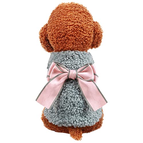 Toysructin Pet Clothes for Cold Weather, Soft Lamb Fleece Dog Coat Sweater Fall Winter Warm Vest with Elegant Bow, Plush Dog Jacket Comfort Puppy Clothing Coats for Small Medium Dogs Cats Girl Boy