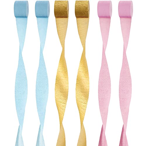 Gender Reveal Decorations Blue Pink - Set of 6 Crepe Paper Streamers Decoration for Baby Gender Reveal Party Supplies Gold Gender Reveal Theme Decor Ideas