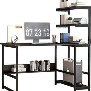 ALISENED Computer Desk with 4-Tier Storage Shelves, 43.3 inch Modern Large Office Desk Computer Table Studying Writing Desk Workstation with Bookshelf and Tower Shelf for Home Office