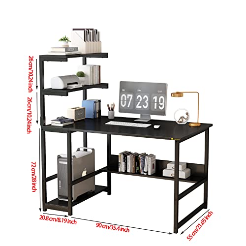 ALISENED Computer Desk with 4-Tier Storage Shelves, 43.3 inch Modern Large Office Desk Computer Table Studying Writing Desk Workstation with Bookshelf and Tower Shelf for Home Office