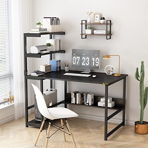 ALISENED Computer Desk with 4-Tier Storage Shelves, 43.3 inch Modern Large Office Desk Computer Table Studying Writing Desk Workstation with Bookshelf and Tower Shelf for Home Office