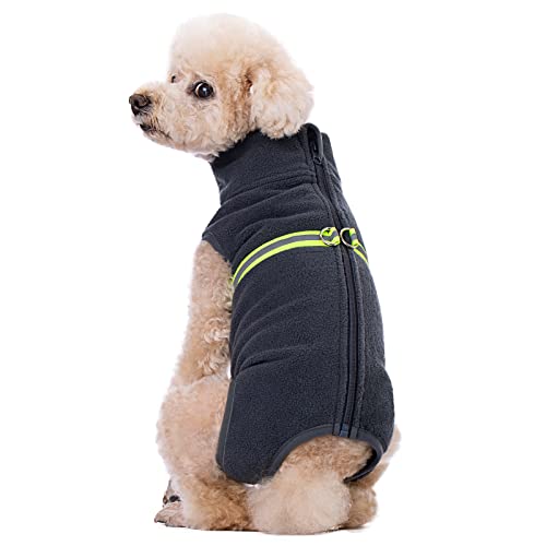 Miaododo Fleece Vest Dog Sweater with D-Ring Leash- Winter Small Dog Sweater Coat-Cold Weather Dog Clothes for Small Medium Dogs Boy/Girl(Grey,M)