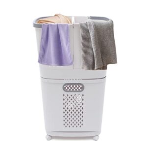 movable laundry basket, 2 tier rolling laundry hamper, floor-standing sorter laundry basket, clothes storage organizer for bathroom bedroom kitchen