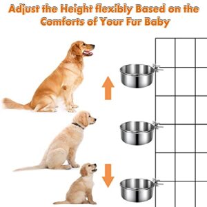 Dog Crate Water Bowl, 2 pcs Stainless Steel Large Dog Bowls, Durable Anti-Spill Pet Metal Bowl for Cage Kennel Crate, Hanging Water/Food Bowl for Medium & Large Dogs (7.1x3.5'' & 6.3x2.6'')