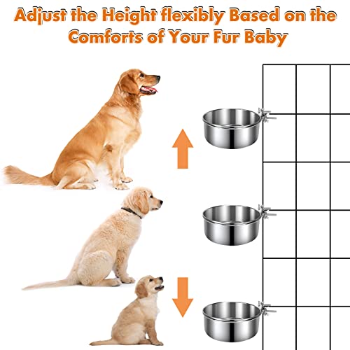 Dog Crate Water Bowl, 2 pcs Stainless Steel Large Dog Bowls, Durable Anti-Spill Pet Metal Bowl for Cage Kennel Crate, Hanging Water/Food Bowl for Medium & Large Dogs (7.1x3.5'' & 6.3x2.6'')