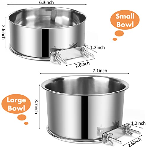 Dog Crate Water Bowl, 2 pcs Stainless Steel Large Dog Bowls, Durable Anti-Spill Pet Metal Bowl for Cage Kennel Crate, Hanging Water/Food Bowl for Medium & Large Dogs (7.1x3.5'' & 6.3x2.6'')