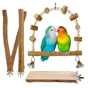 luonfels cockatiel toys wooden perch 4 pack, bird cage natural platform hammock swing perches for parakeets budgie conures medium parrots hamster