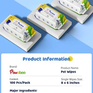 Pawaboo Dog Wipes for Paws and Butt, Unscented Hypoallergenic Pet Wipes for Dog Cat, Soft Thick Dog Grooming Wipe for Cleaning Deodorizing with Lids, Puppy Wipes for Face Ears Body- 1Pack/100Count