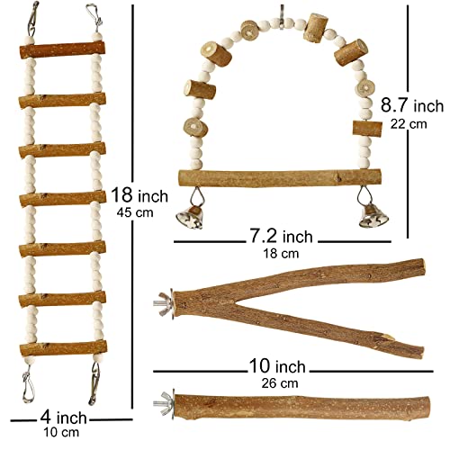 Luonfels Bird Swing Perches Ladder Perch for Parakeet Budgies Parrot Cockatiels Conure Lovebirds 4 Pack