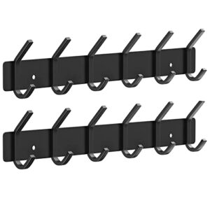 vaehold black hat rack, coat rack wall mount, space aluminum wall hooks rack for hanging robes, bag, key, row hook with 6 double hooks, towel hanger organizer for bathroom, kitchen, bedroom