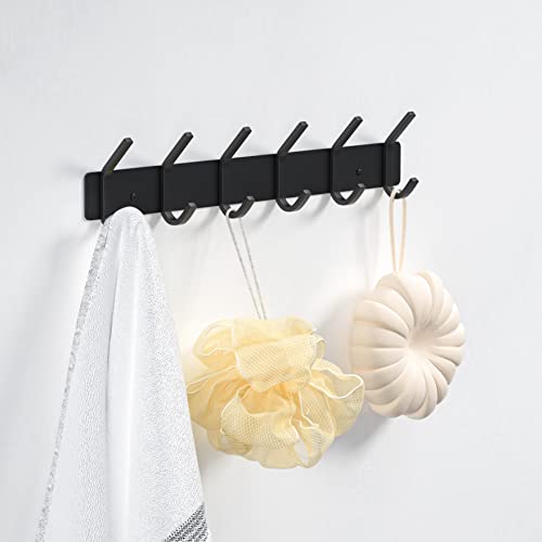 VAEHOLD Black Hat Rack, Coat Rack Wall Mount, Space Aluminum Wall Hooks Rack for Hanging Robes, Bag, Key, Row Hook with 6 Double Hooks, Towel Hanger Organizer for Bathroom, Kitchen, Bedroom