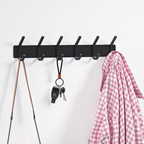 VAEHOLD Black Hat Rack, Coat Rack Wall Mount, Space Aluminum Wall Hooks Rack for Hanging Robes, Bag, Key, Row Hook with 6 Double Hooks, Towel Hanger Organizer for Bathroom, Kitchen, Bedroom