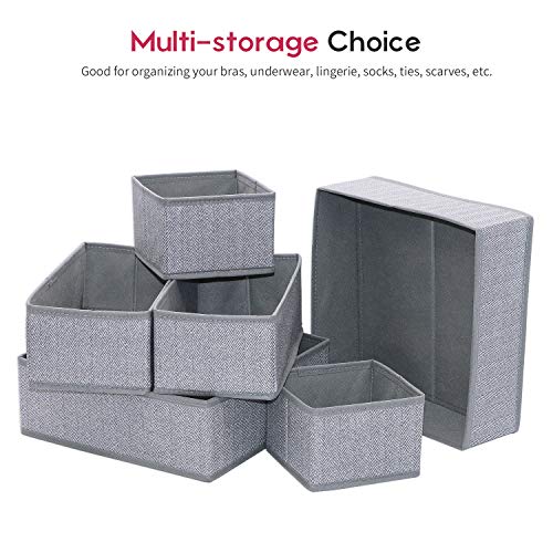 Onlyeasy Foldable Cloth Storage Box Closet Dresser Drawer Organizer Cube Basket Bins Containers Divider with Drawers for Scarves, Underwear, Bras, Socks, Ties, 6 Pack, Herringbone Grey, 7MNRCB6P