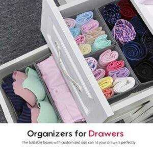 Onlyeasy Foldable Cloth Storage Box Closet Dresser Drawer Organizer Cube Basket Bins Containers Divider with Drawers for Scarves, Underwear, Bras, Socks, Ties, 6 Pack, Herringbone Grey, 7MNRCB6P