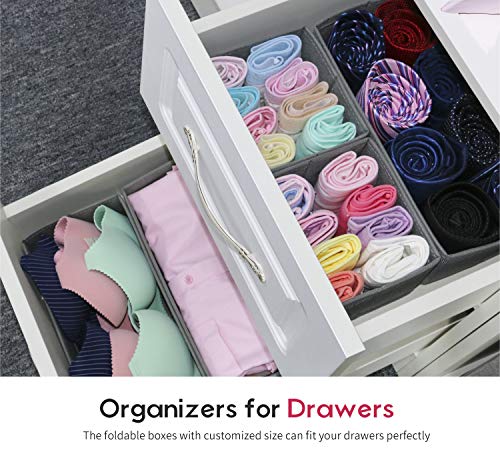 Onlyeasy Foldable Cloth Storage Box Closet Dresser Drawer Organizer Cube Basket Bins Containers Divider with Drawers for Scarves, Underwear, Bras, Socks, Ties, 6 Pack, Herringbone Grey, 7MNRCB6P