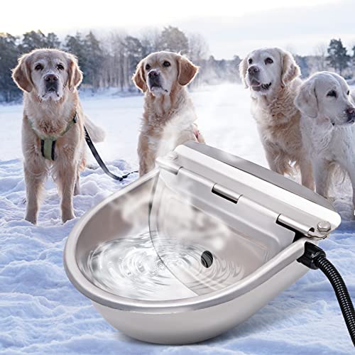 KHEARPSL Automatic Heated Water Bowl Heated Pet Dog Bowl Thermal-Bowl Livestock Water Trough Heated Waterer for Dog Cattle Horse Chicken Pig Goat (Curved Bottom)