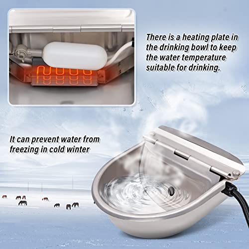 KHEARPSL Automatic Heated Water Bowl Heated Pet Dog Bowl Thermal-Bowl Livestock Water Trough Heated Waterer for Dog Cattle Horse Chicken Pig Goat (Curved Bottom)