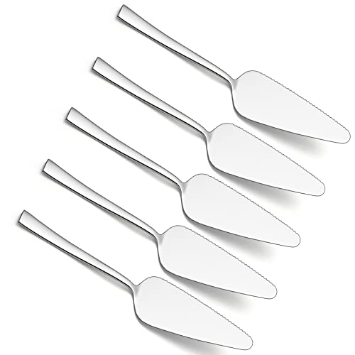 Pie Server Set of 5, E-far 8.9 Inch Stainless Steel Cake Server Cutter for Pastry Cheese Pizza, Serrated Edge with Square Handle, Mirror Polished & Dishwasher Safe