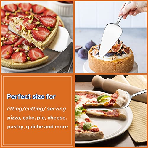 Pie Server Set of 5, E-far 8.9 Inch Stainless Steel Cake Server Cutter for Pastry Cheese Pizza, Serrated Edge with Square Handle, Mirror Polished & Dishwasher Safe