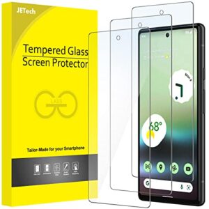 jetech screen protector for google pixel 6a 6.1-inch, fingerprint compatible, tempered glass film, hd clear, 3-pack