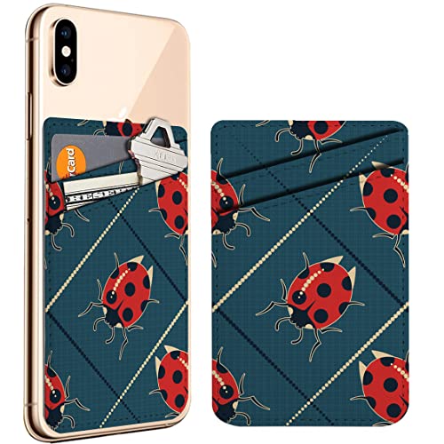 Diascia Pack of 2 - Cellphone Stick on Leather Cardholder ( Decorative Ladybugs Pattern Pattern ) ID Credit Card Pouch Wallet Pocket Sleeve