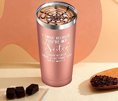 LAMIVEENLA Sisters Gifts from Sister Coffee Tumbler - Funny Gifts for Sister Sister Gifts from Sisters Sister in Law Gifts Sister Birthday Gifts from Sister 20 oz Tumbler with Keychain