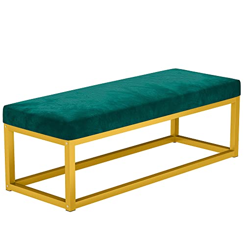 Lamerge Velvet Bench,Modern Upholstered Entryway Bench Bedside Bench, Dining Long Bench with Golden Metal Frame,Perfect for Dressing Room,Living Room,Hallway,Bedroom and So on,Emerald (LVB-E)