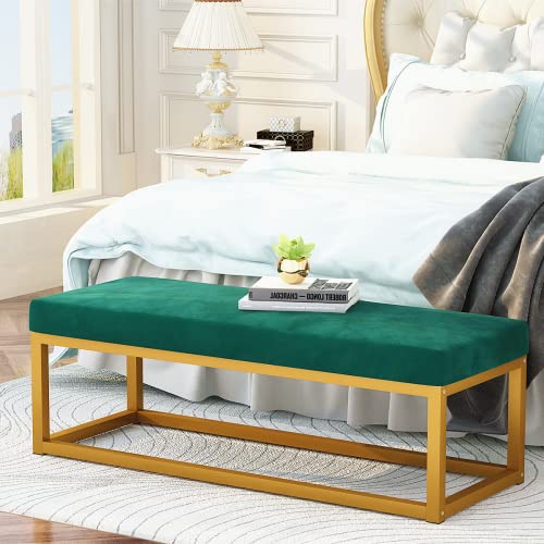 Lamerge Velvet Bench,Modern Upholstered Entryway Bench Bedside Bench, Dining Long Bench with Golden Metal Frame,Perfect for Dressing Room,Living Room,Hallway,Bedroom and So on,Emerald (LVB-E)