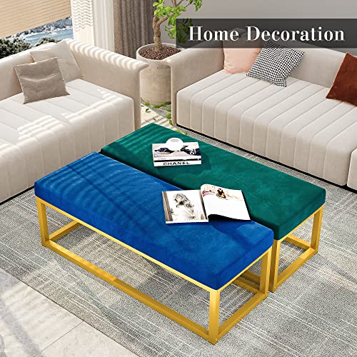 Lamerge Velvet Bench,Modern Upholstered Entryway Bench Bedside Bench, Dining Long Bench with Golden Metal Frame,Perfect for Dressing Room,Living Room,Hallway,Bedroom and So on,Emerald (LVB-E)