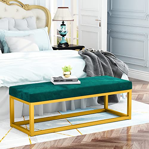 Lamerge Velvet Bench,Modern Upholstered Entryway Bench Bedside Bench, Dining Long Bench with Golden Metal Frame,Perfect for Dressing Room,Living Room,Hallway,Bedroom and So on,Emerald (LVB-E)